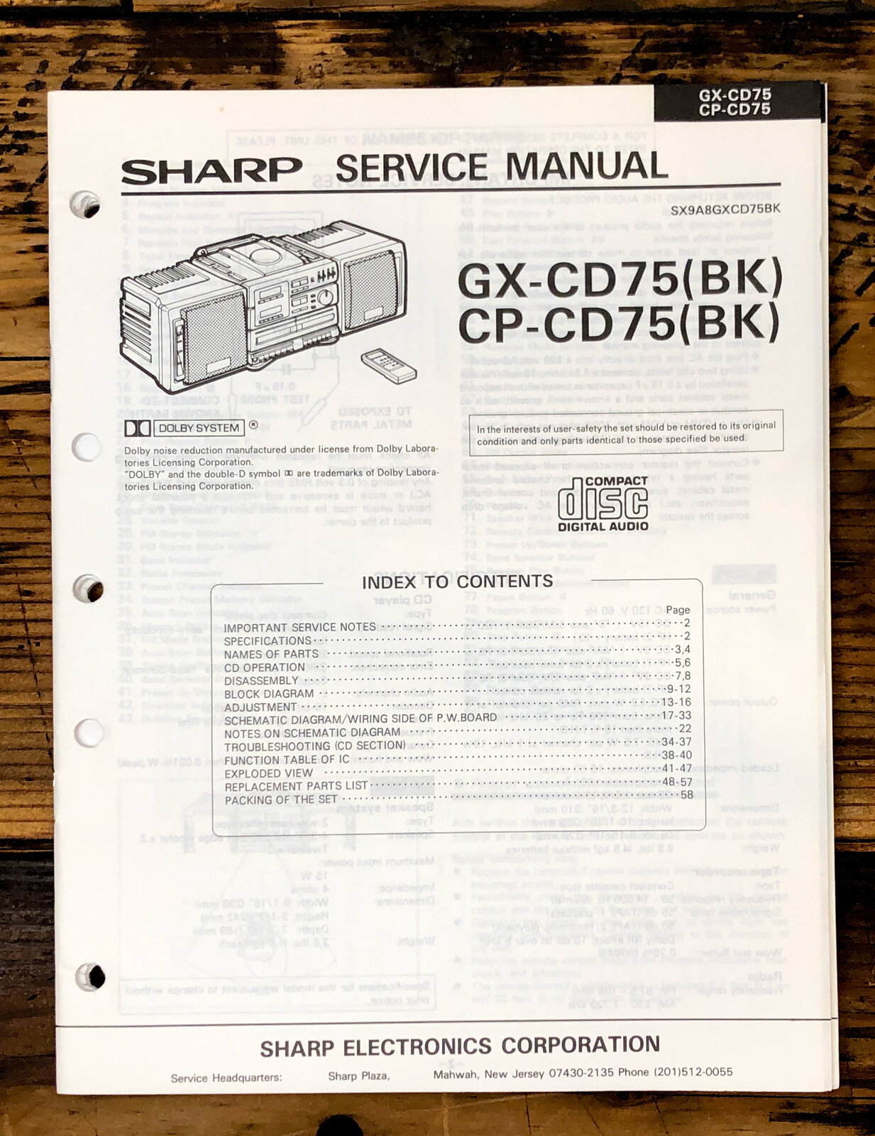 Sharp GX-CD75 CP-CD75 Boombox / Radio Service Manual *Original* | eBay