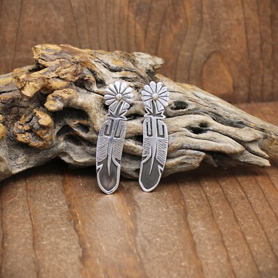 Vintage Sterling Silver Stamped Overlay Feather Post Earrings | eBay