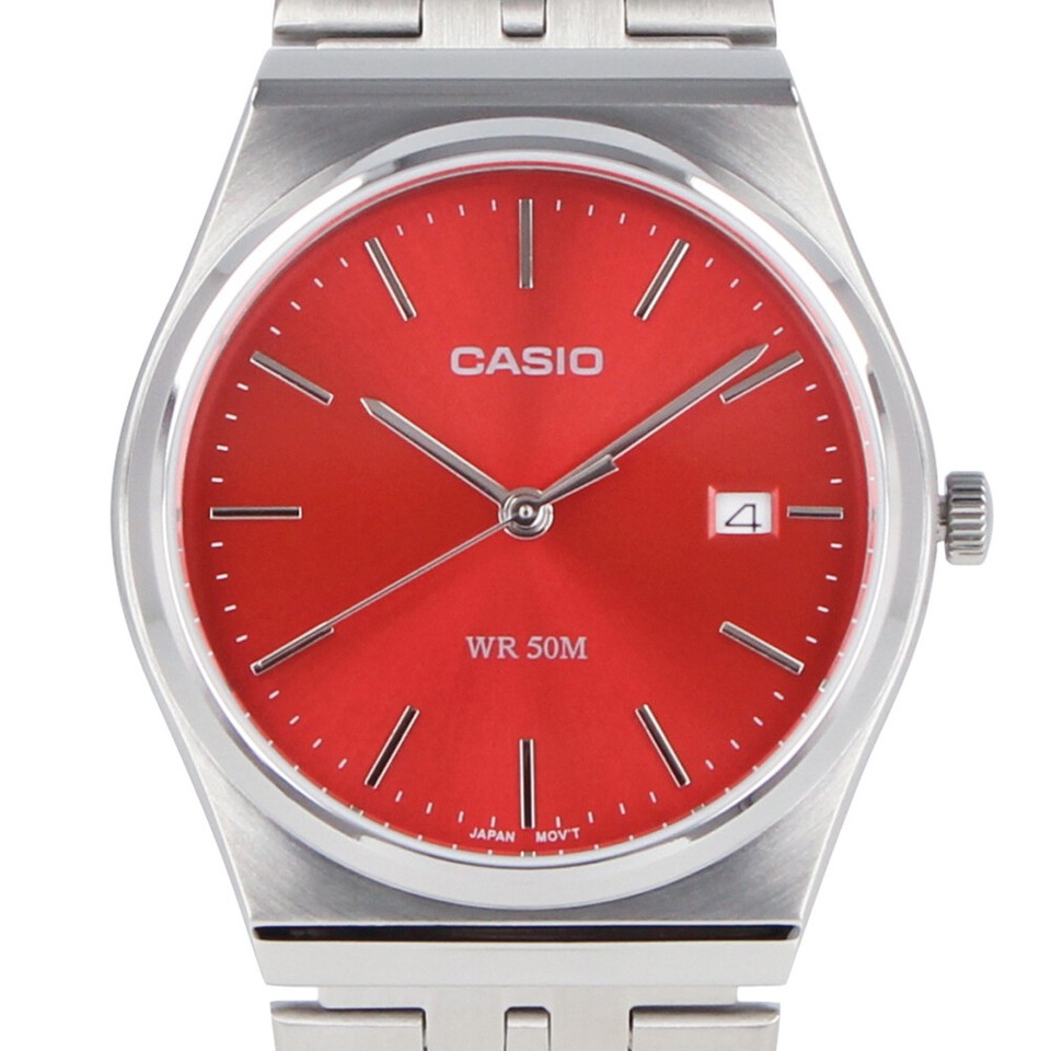 CASIO QUARTZ MTP-B145D-4A2 Analog Quartz Red Silver | eBay