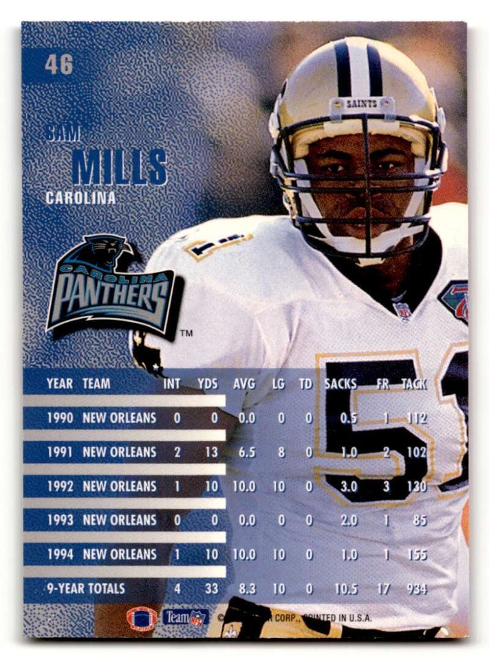 1995 Fleer #46 Sam Mills Carolina Panthers Football Cards NM Near Mi ID ...