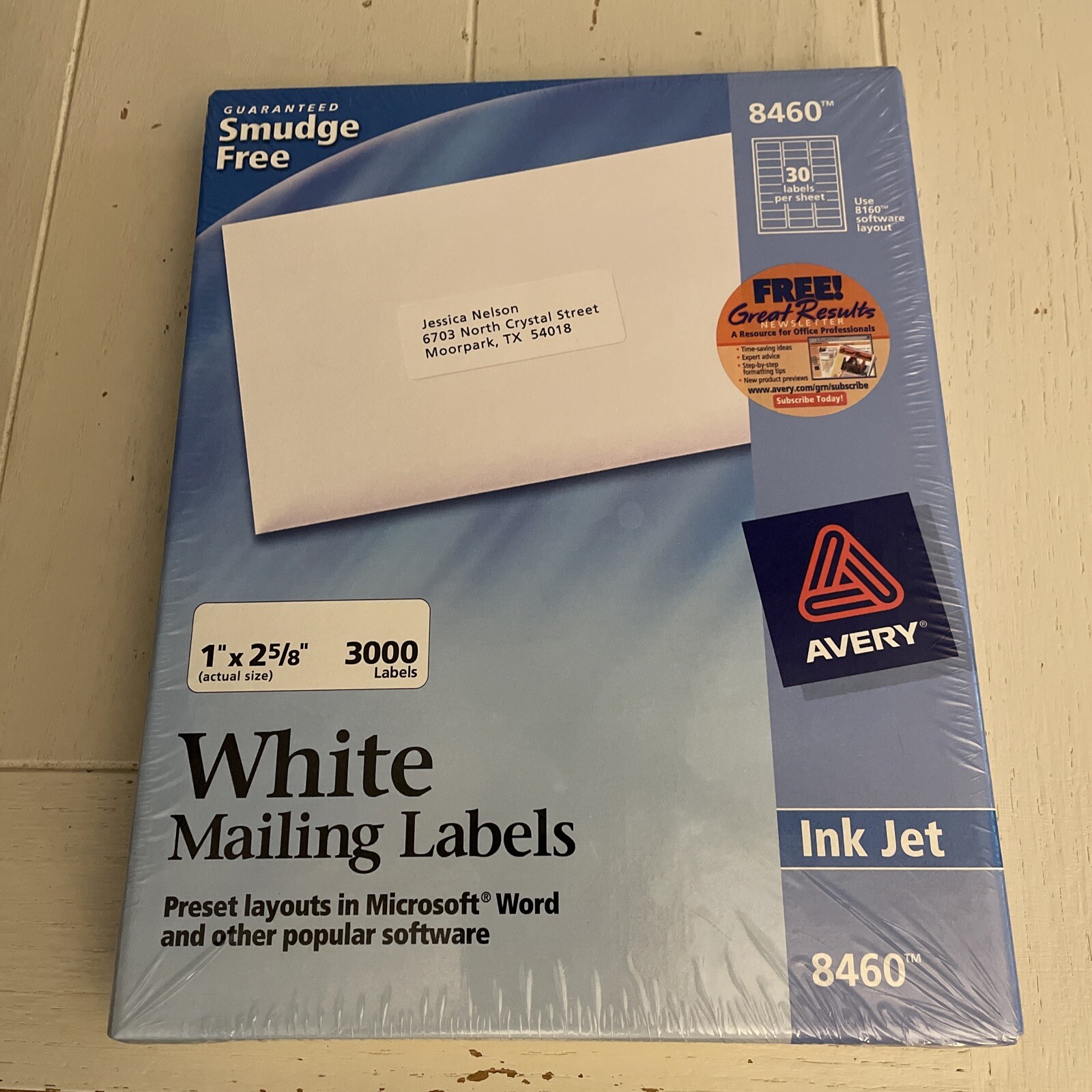 Avery #8460 Inkjet White Mailing Labels 1" x 2 5/8" 3000 Labels Smudge ...
