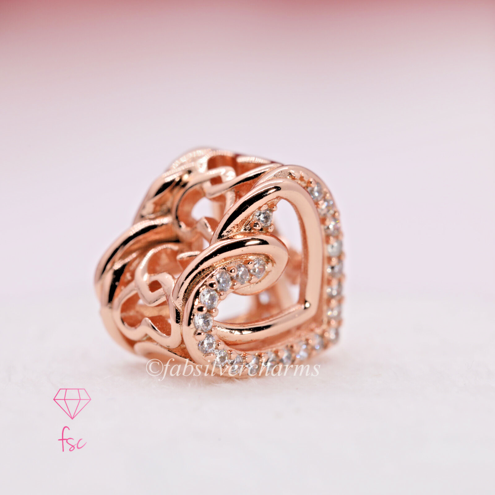 Authentic Pandora Rose Gold, Sparkling Entwined Hearts Charm 789270C01 ...