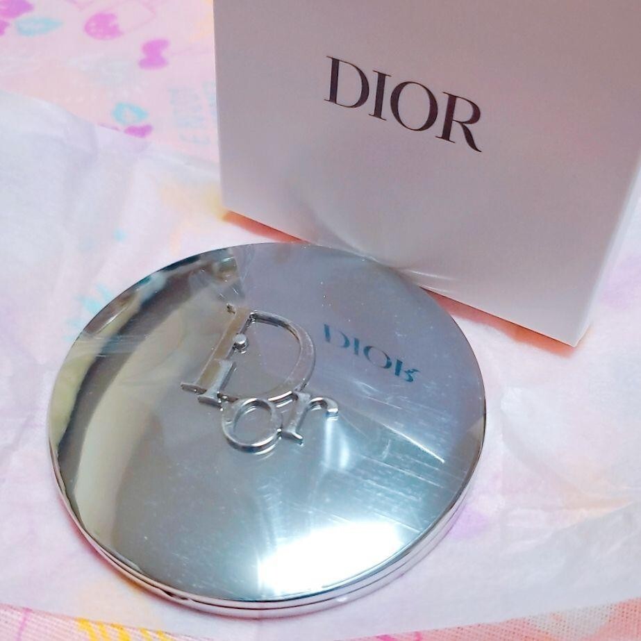 Christian Dior Mirror Compact Silver Circle Logo Double-side 7x7cm w ...