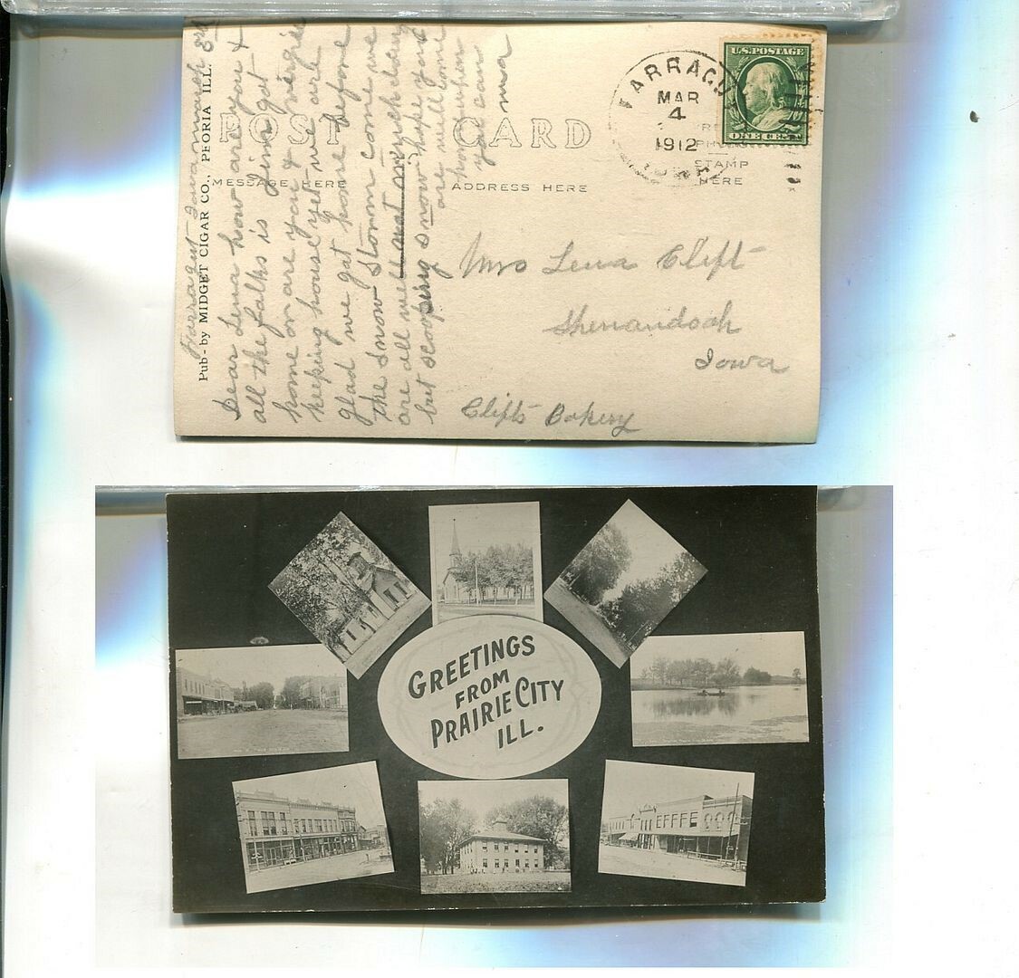 PRAIRIE CITY ILLINOIS GREETINGS REAL PHOTO POSTCARD 1912 | eBay