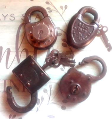 RARE UNUSUAL ANTQ LOT: 4 LOCKS/PADLOCKS 1877 1910 Clock Dial Combo KEYS ...