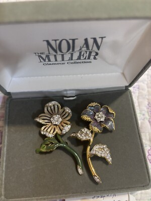 Nolan Miller Signed Country Garden Collection Enamel Flower Brooches In ...