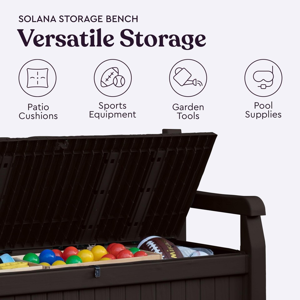 Solana 70 Gallon Storage Bench Deck Box for Patio Furniture, Front ...