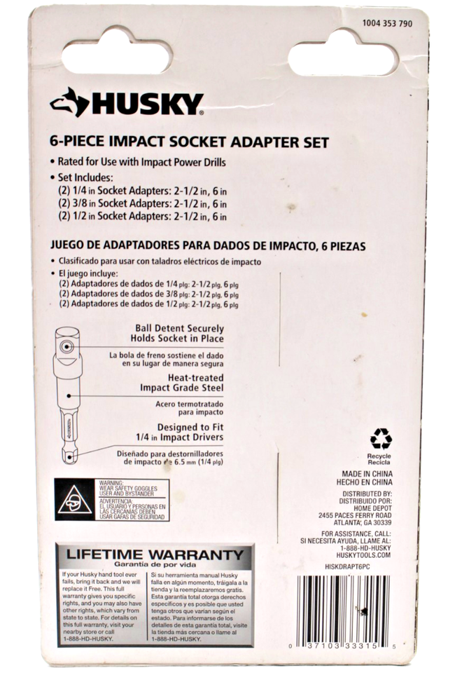 New Husky 1/4 in. Drive Impact Driver Socket Adapter Set (6-Piece ...