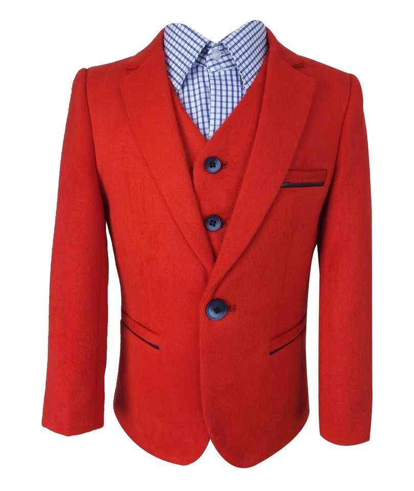 Designer Baby Boys Soft Suede Felt 4 Piece Red & Blue Suit Set with ...