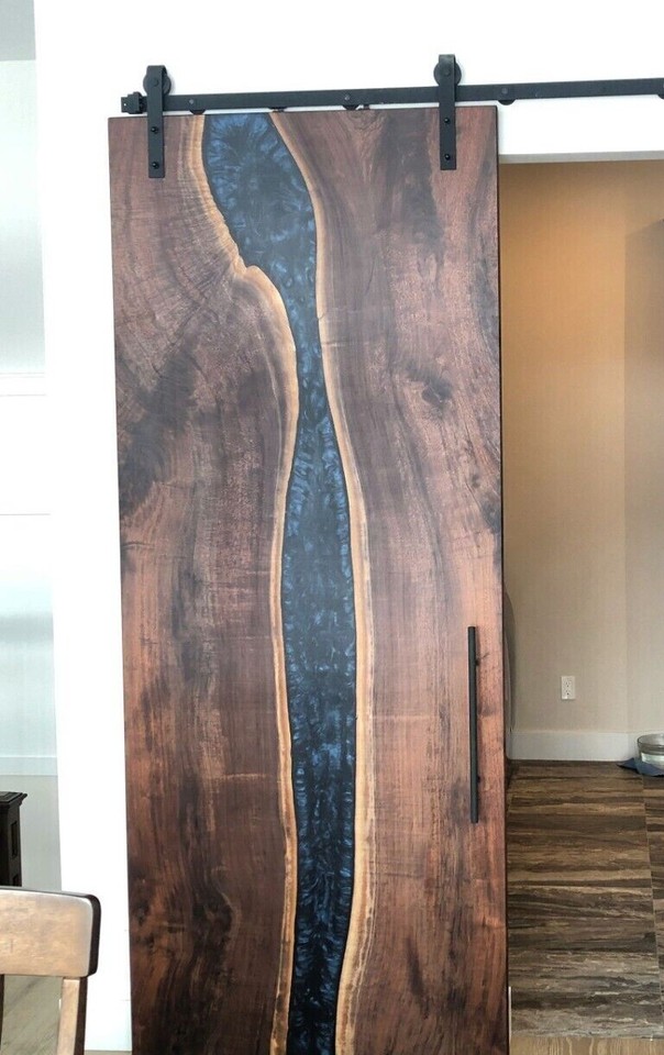 Walnut Epoxy Door Slab, Epoxy Pocket Door Slab , Epoxy Resin River Barn ...