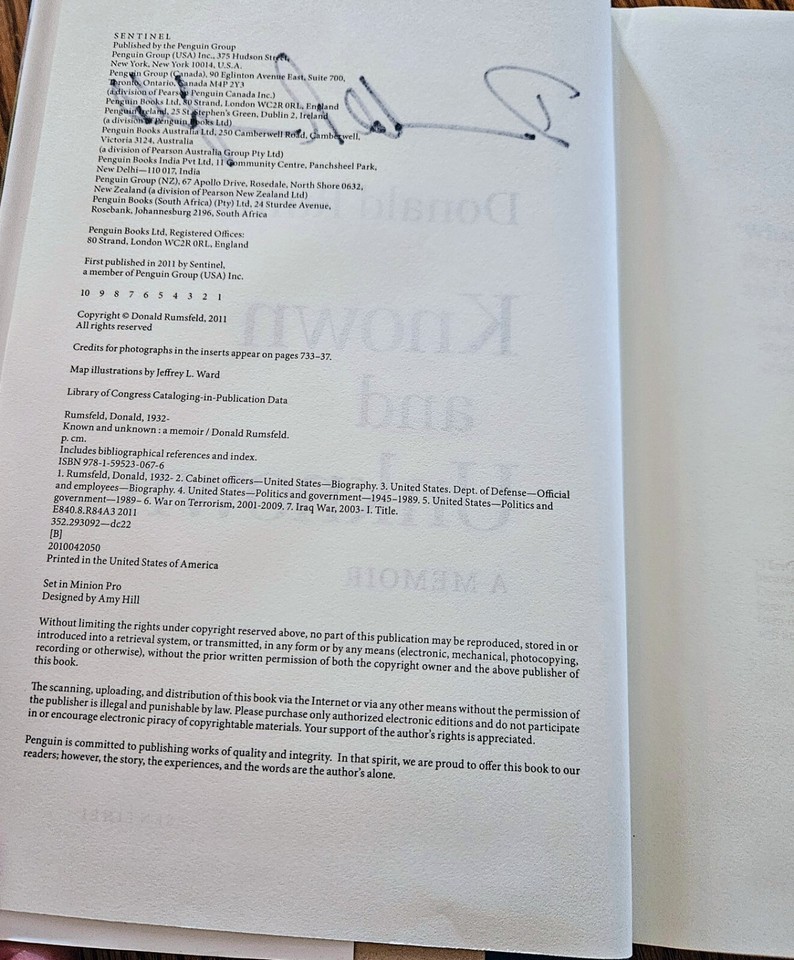 SIGNED Donald Rumsfeld Known and Unknown 1st / 1st Edition HCDJ 9/11 ...