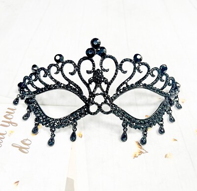 Black Masquerade Mask, Luxury Crystal Prom Mask, Halloween Mask, Mardi ...