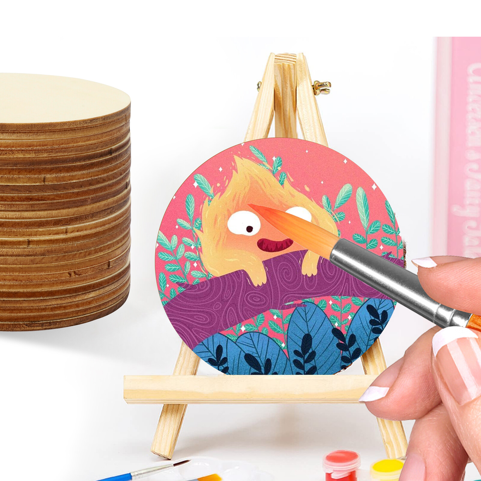 40Pcs 3 Inch Unfinished Wood Slices Round Disc Wooden Cutout for DIY ...