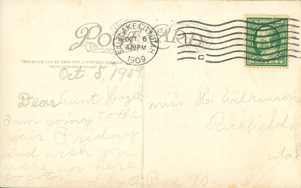 Postcard Castle Gate Utah postmark 1909 from salt lake city stamp | eBay