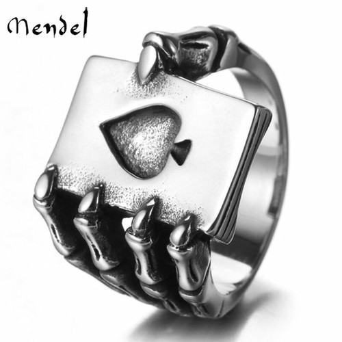 MENDEL Mens Skull Claw Lucky Casino Poker Ring Jewelry Stainless Steel ...