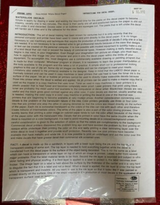 White Decal Paper; 4-11x9 Inch Sheets Of White Waterslide Decal Paper ...