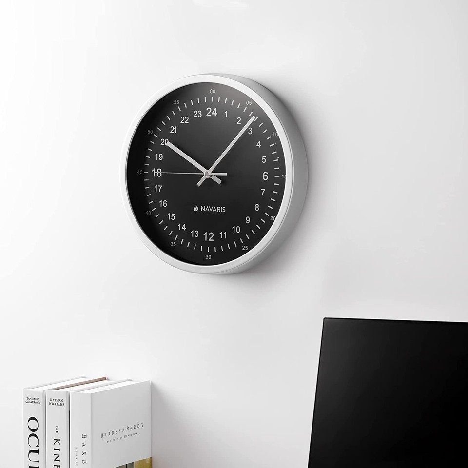 Navaris 24 Hour Wall Clock - 11.8" Analog Military Time Clock with ...