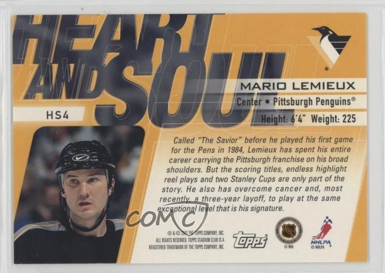 2001-02 Topps Stadium Club Heart And Soul Mario Lemieux #HS4 HOF n1u | eBay