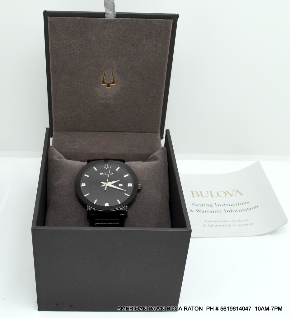 Bulova Men's Quartz Watch with Diamond Dial Edge to Edge Crystal Black ...