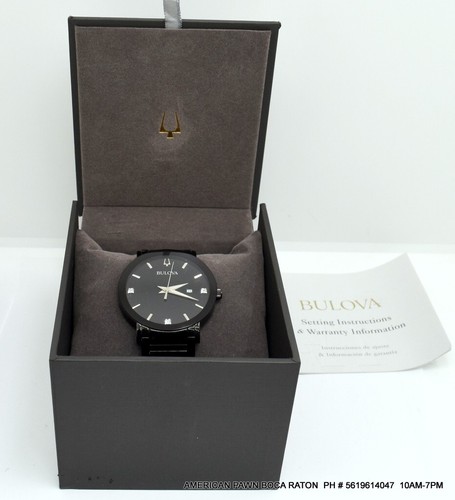 Bulova Men's Quartz Watch with Diamond Dial Edge to Edge Crystal Black ...