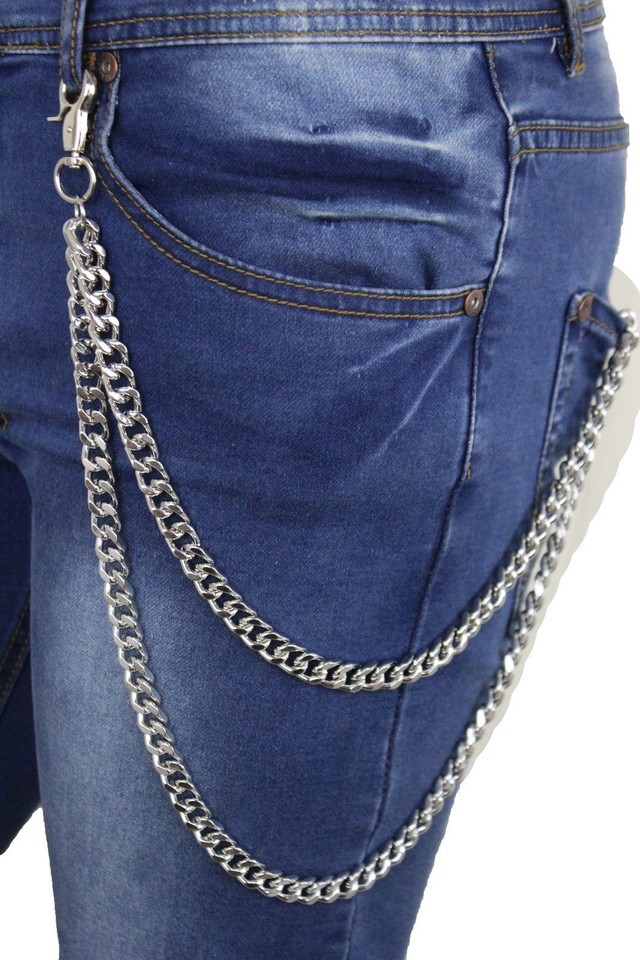 New Men Women Silver Metal Long Wallet Chunky Chains Thick Biker Jean 2 ...