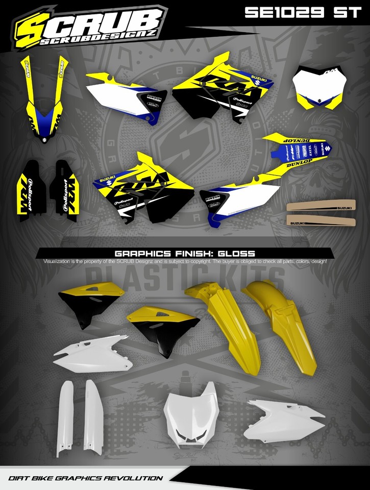 Plastics + Graphics RM Restyle Suzuki RM125 RM250 2004-2008 fitted ...