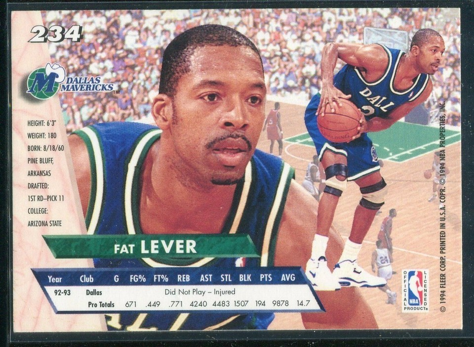 1993-94 Fleer Ultra Basketball Fat Lever #234 Dallas Mavericks | eBay