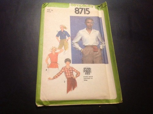 VINTAGE SIMPLICITY #8715 PATTERN FOR MISSES SIZE 14 BLOUSE AND TIE BELT ...