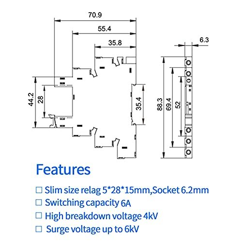 Miniature Power Relay Dc 12v Hf41f/12zs 5 Pin 1no 1nc 6a Spdt With Led ...