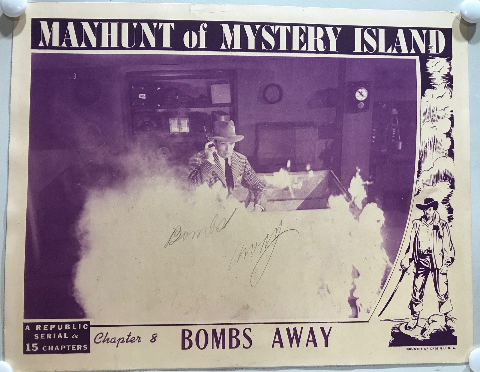 ORIGINAL SERIAL LOBBY CARD - MANHUNT OF MYSTERY ISLAND (b) - 1945 - Ch ...