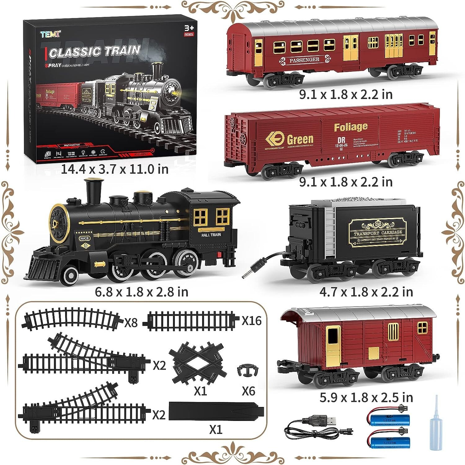 Premium Electric Steam Engine Train Set with Steam, Light, Sounds ...