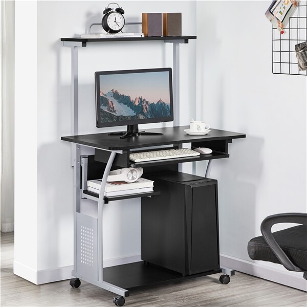 Rolling Computer Desk w/ Printer Shelf Laptop Writing Study Table Home ...