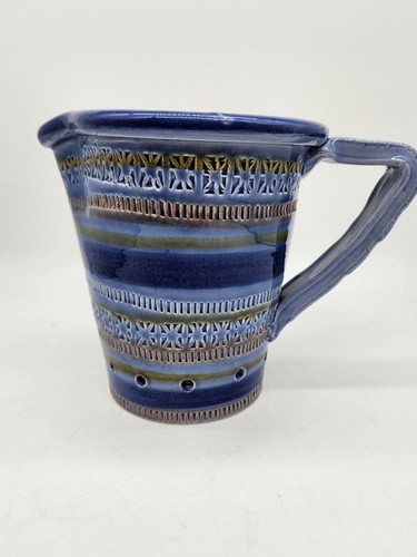 World Market Pitcher Pottery Blue Green Stamp Embossed Design Made In ...