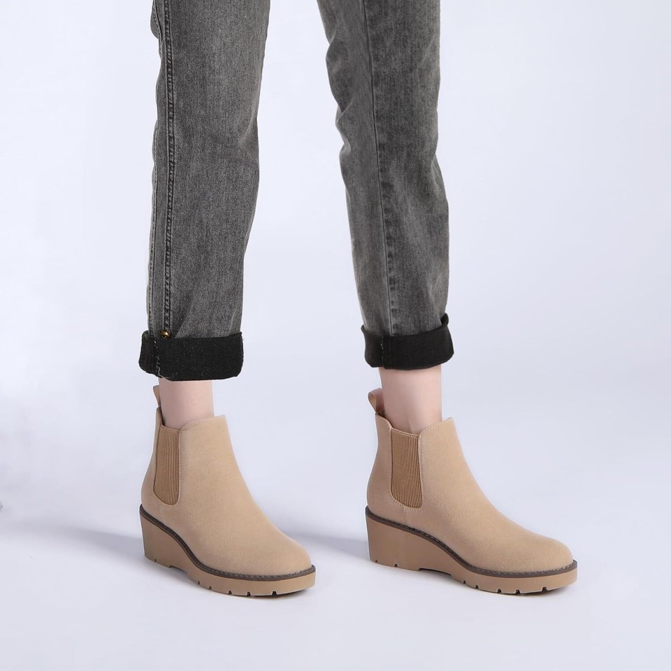 Women's Chelsea Wedge Boots Elastic Platform Lug Sole Slipon Wedge ...