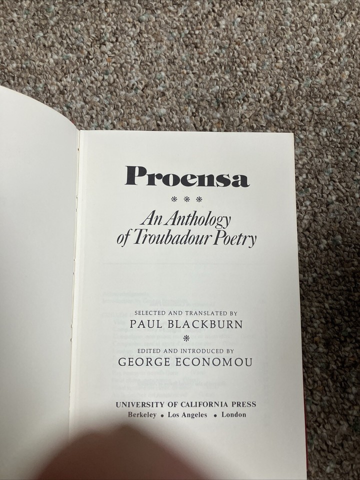 Paul BLACKBURN / Proensa An Anthology of Troubadour Poetry 1st ed 1978 ...