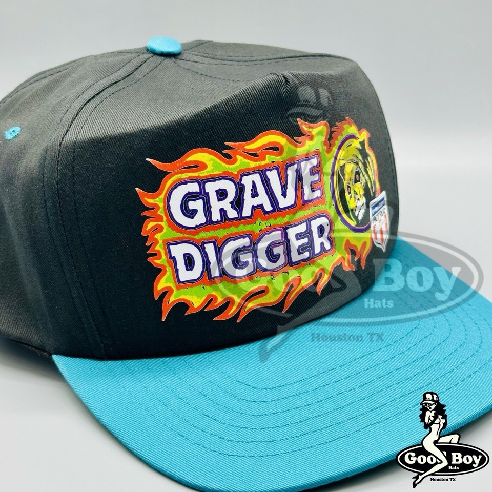 GRAVE DIGGER Hat Vintage Snapback Cap Black Teal Monster Jam Monster ...