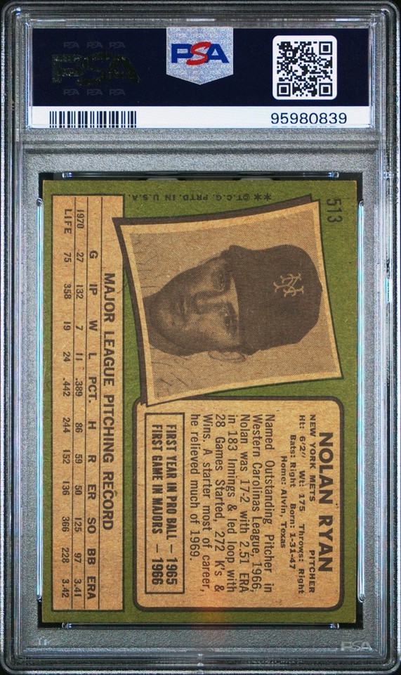 NOLAN RYAN 1971 TOPPS PSA 5 ! *JUST GRADED ! * CENTERED ! *NO CREASES ...