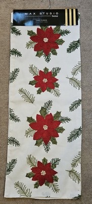 Max Studio Home Christmas Table Runner Red Poinsettias & Green Pine Needle 14x72 | eBay