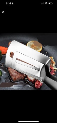 Stainless Steel Roast Beef Cutting Tongs Meat Bread Slicing Tong ...