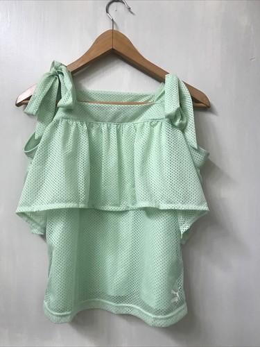 Puma SMALL Shirt Top Blouse Extreme Off Shoulder Green Mesh Shoulder ...