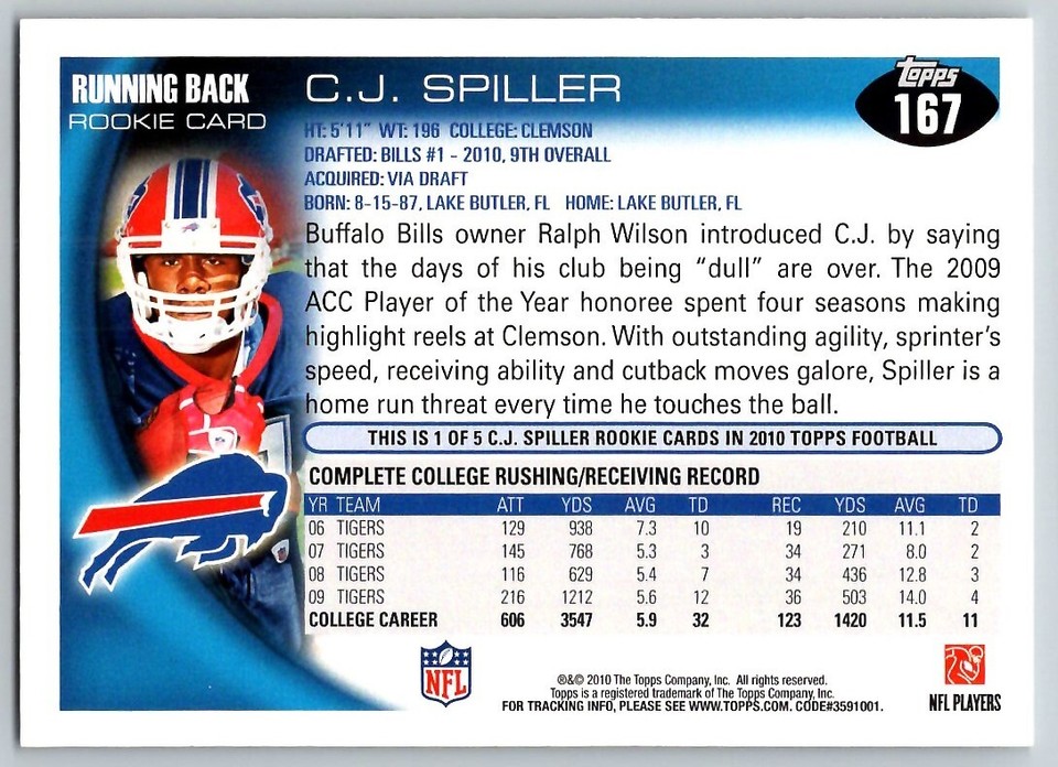 2010 TOPPS C.J. SPILLER RC BUFFALO BILLS #167 | eBay