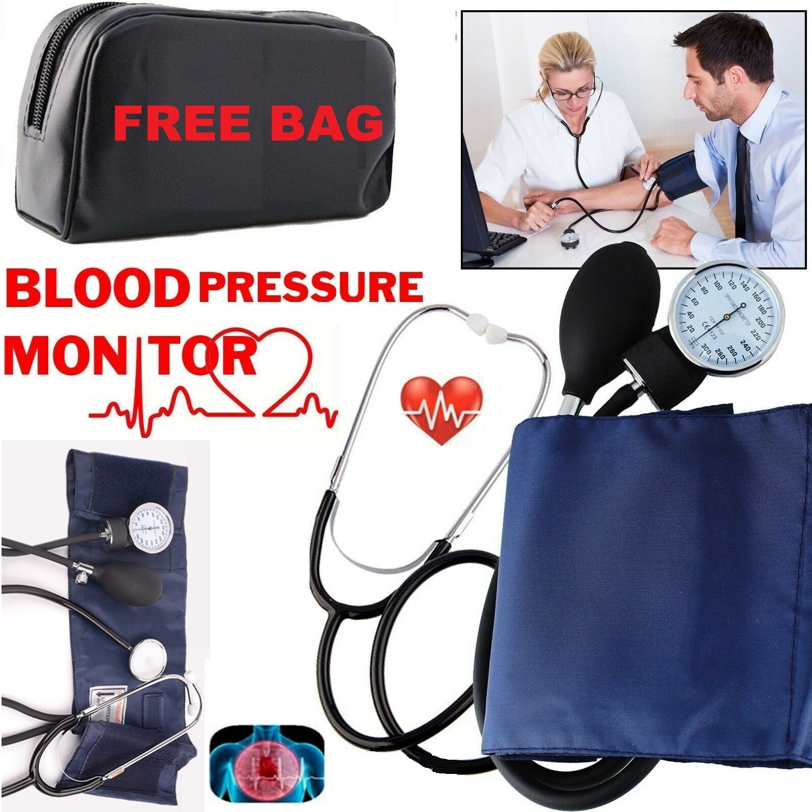 Nylon Cuff MANUAL Blood Pressure Monitor Stethoscope & Sphygmomanometer ...