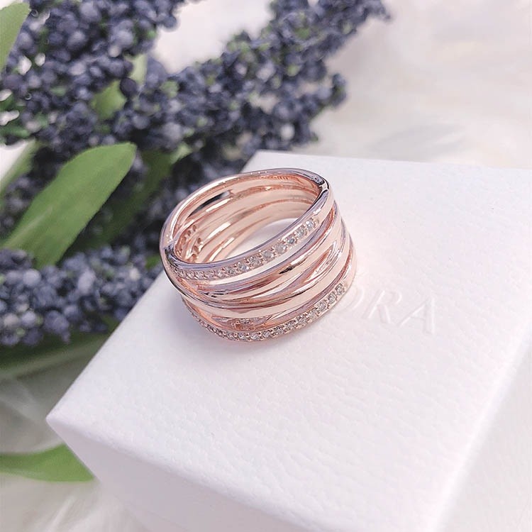 NEW Authentic PANDORA Rose™ Gold Entwined Modern Statement CZ Ring ...