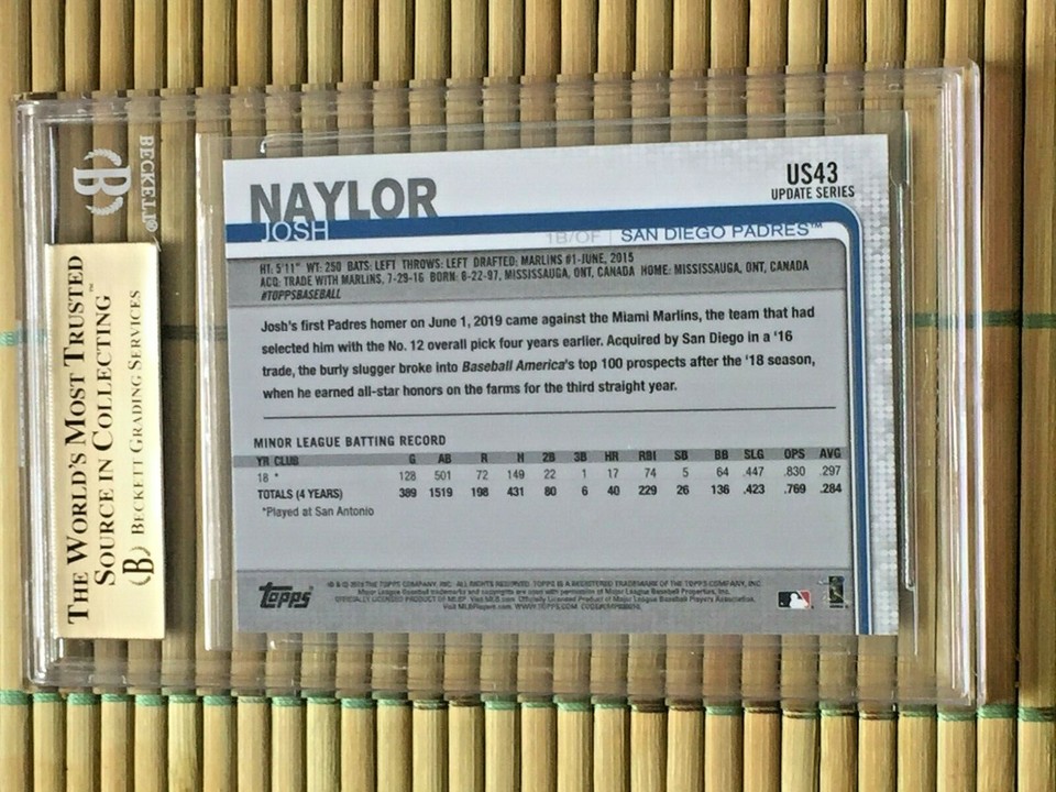 JOSH NAYLOR 2019 Topps Update Indians RC #US43 Rookie BGS 9.5 GEM MINT ...