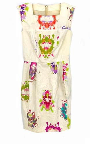 YVES SAINT LAURENT YSL Square Neck Silk Blend Ink Blot Tie Dye Sheath ...