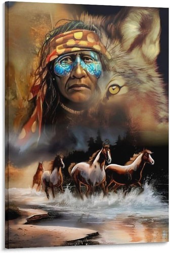 Native American Indians Horses Running Canvas Art Posters Wall Pictures ...