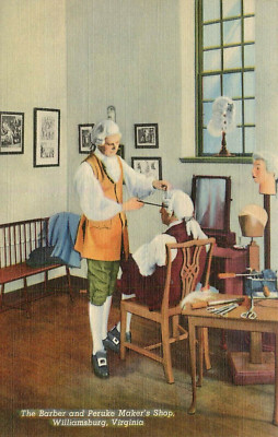 Postcard Colonial Williamsburg Barber Peruke Wig Maker Shop Virginia VA ...