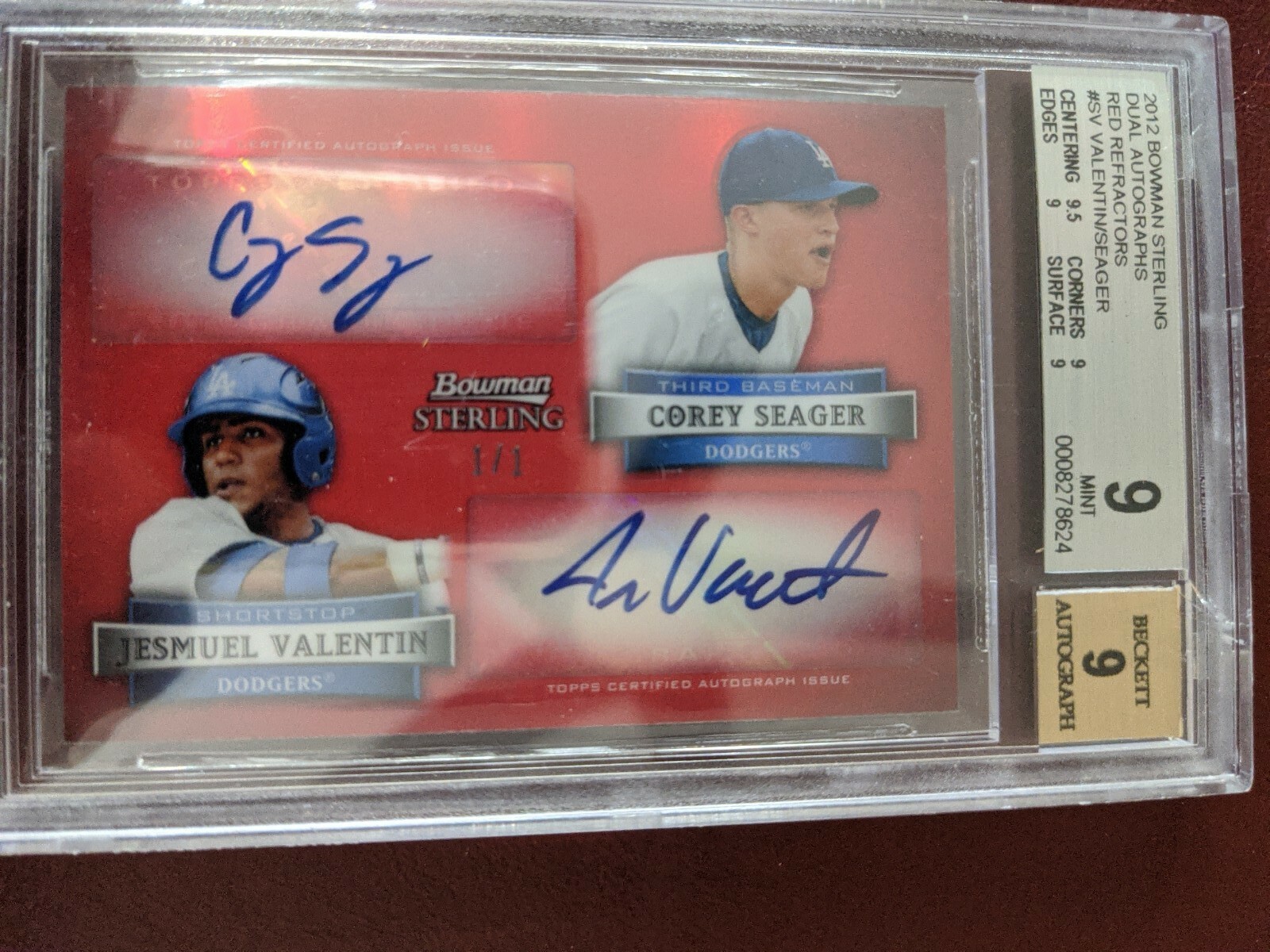 2012 Bowman Sterling Dual Auto Corey Seager & Valentin RC RED # 1/1 BGS ...