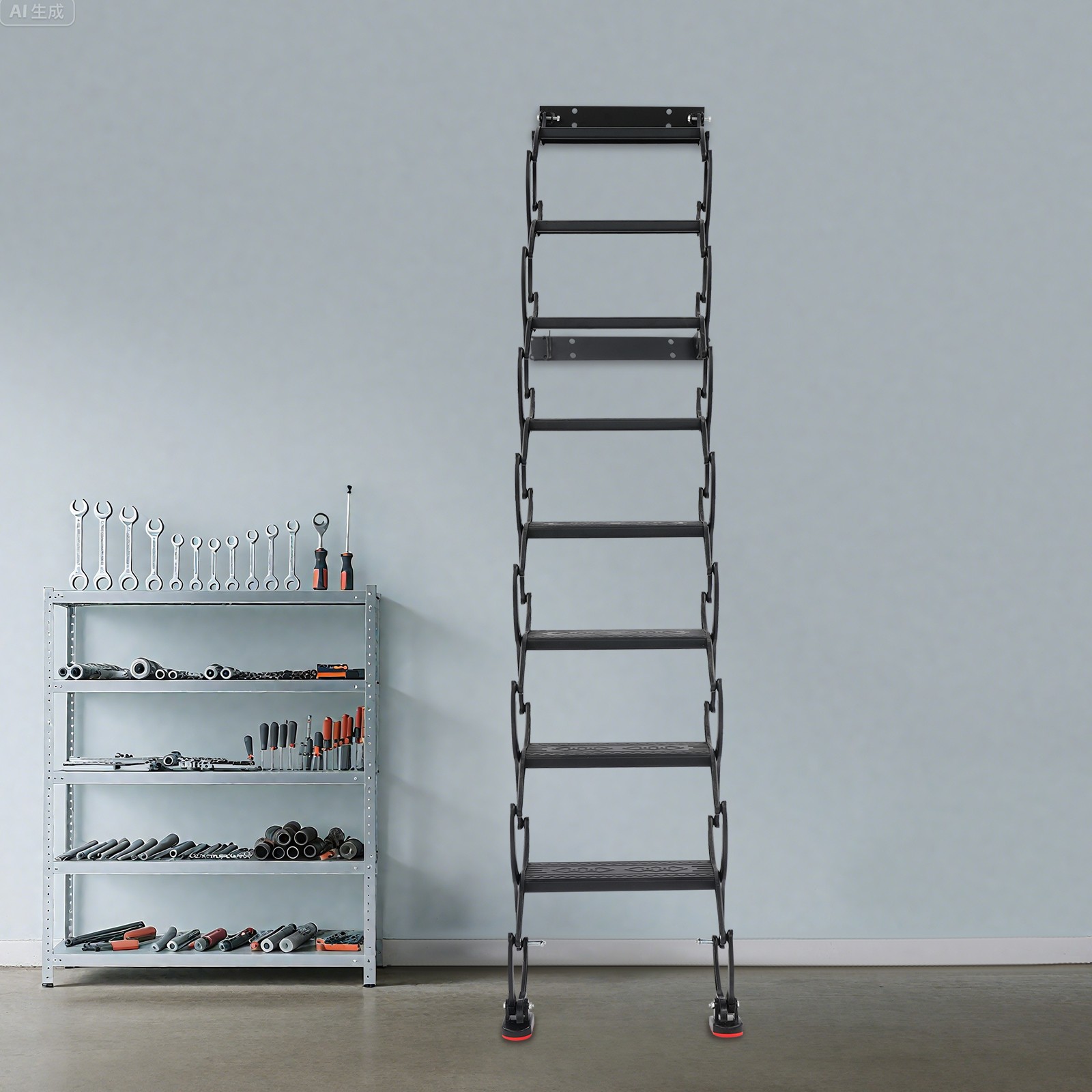 Folding Ladder Telescoping Step Ladders Retractable Folding Stair Wall ...