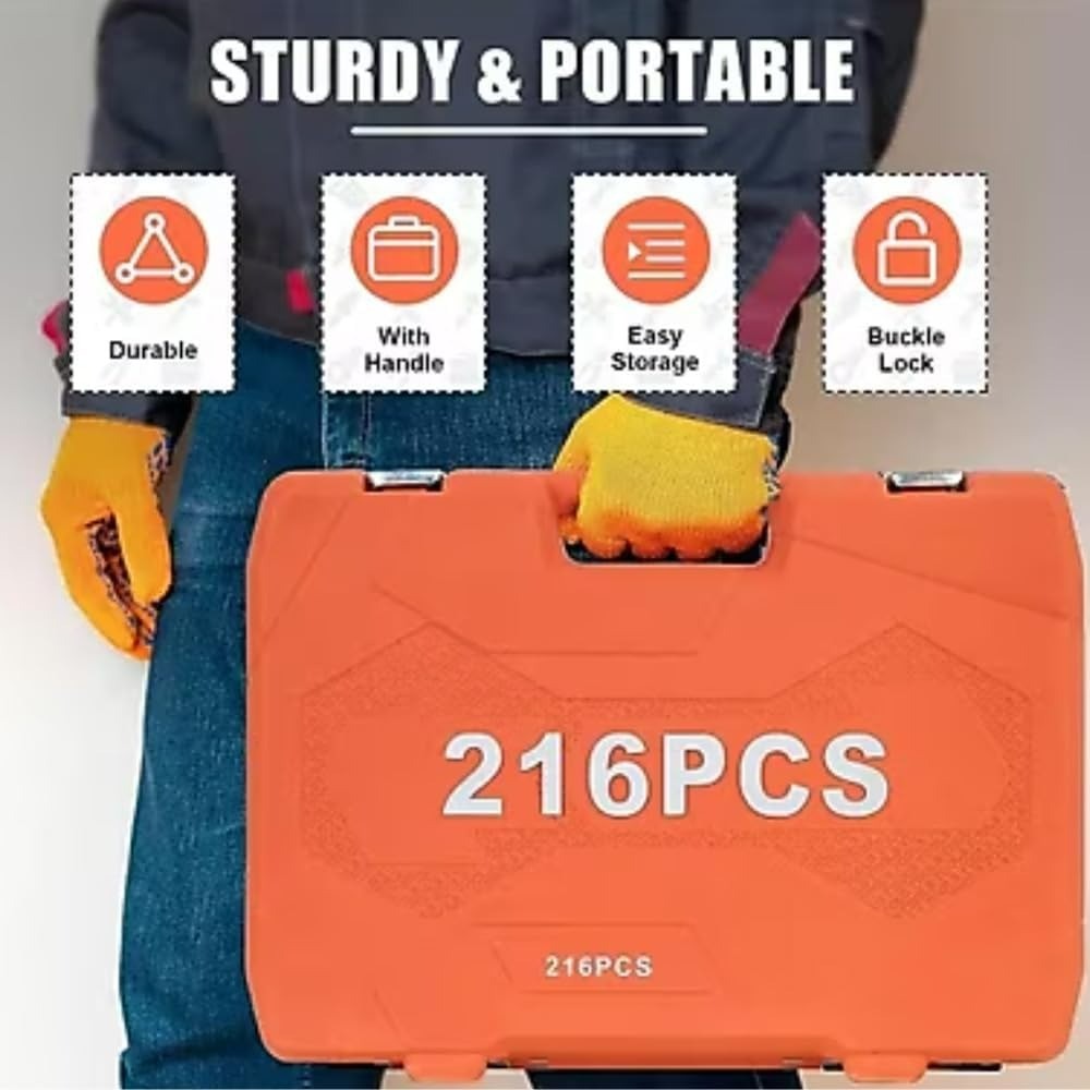 216-Piece Tool Set with Case - Mechanics Tool Kit with 1/4" & 3/8 ...